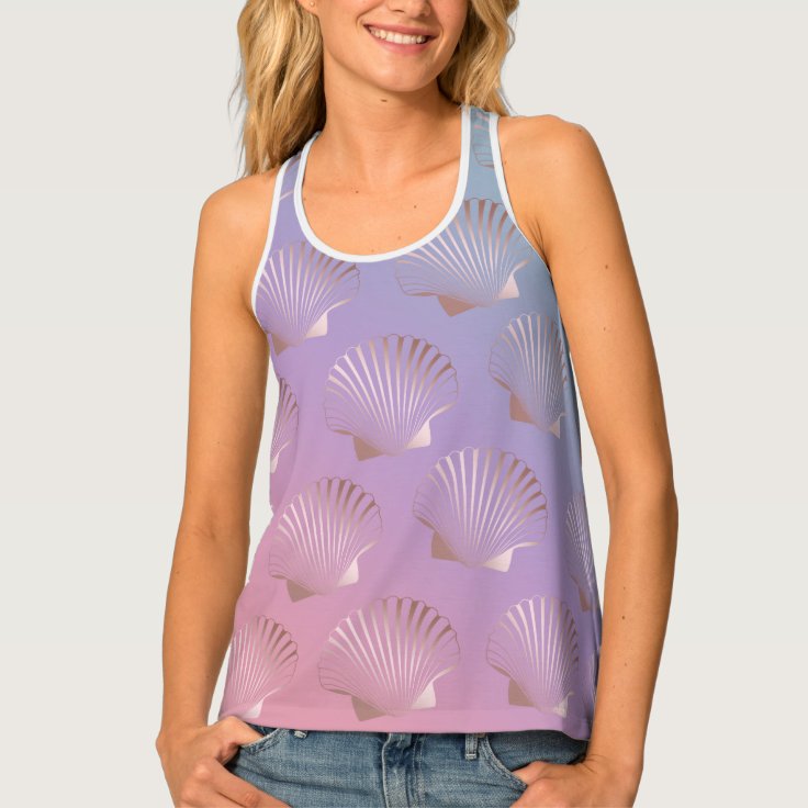 Girly rose gold seashell pattern colorful gradient tank top | Zazzle
