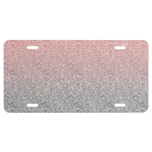 Girly Rose Gold Silver Glitter Ombre Design License Plate | Zazzle