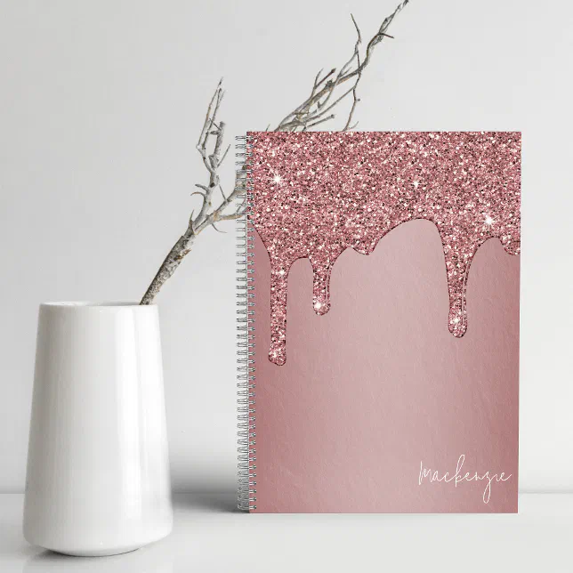 Girly Rose Gold Sparkle Glitter Drips Personalized Notebook | Zazzle