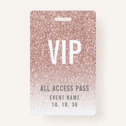 Girly Rose Pink Glitter Female VIP Access Event Badge | Zazzle