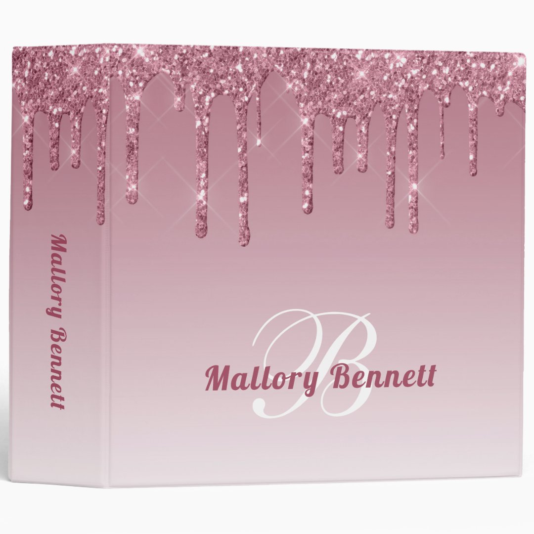 Girly Rose Pink Ombre' Sparkle Drip Glitter Binder | Zazzle