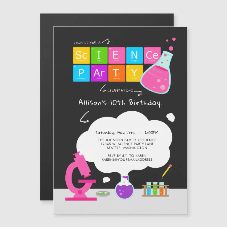 Girly Science Party Magnetic Invitation | Zazzle