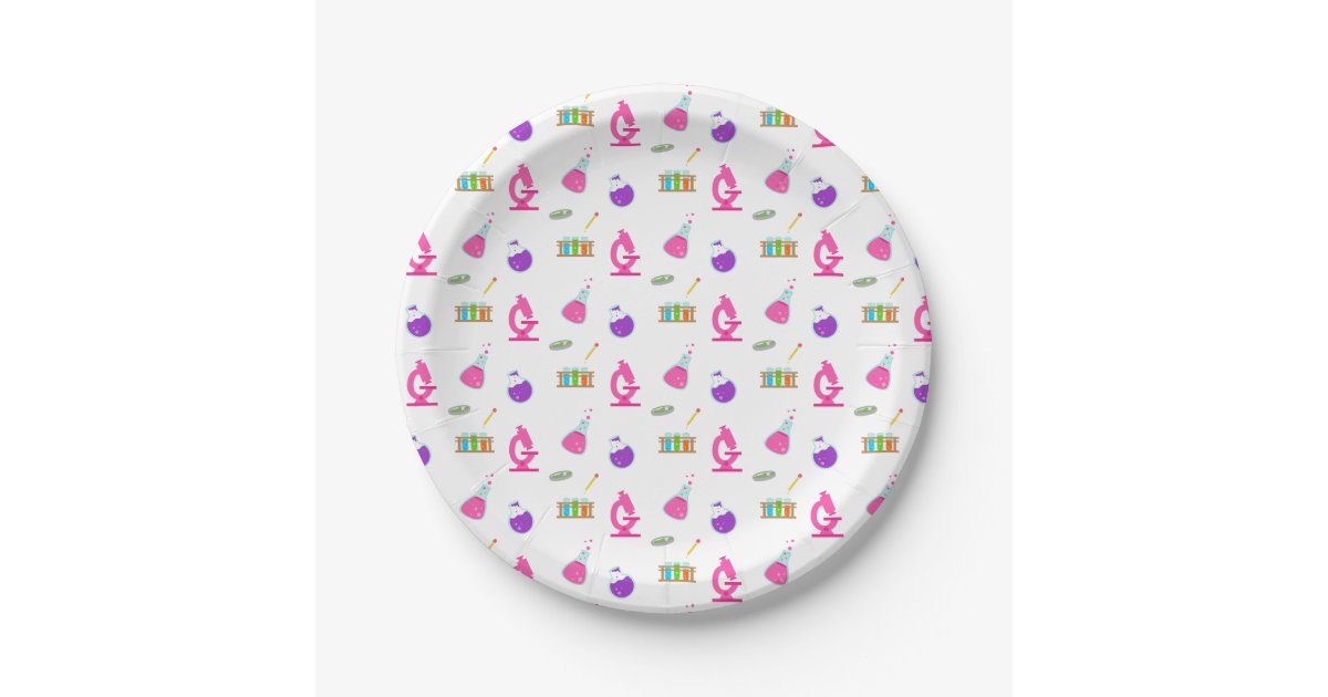 Girly Science Party Pattern Paper Plates | Zazzle