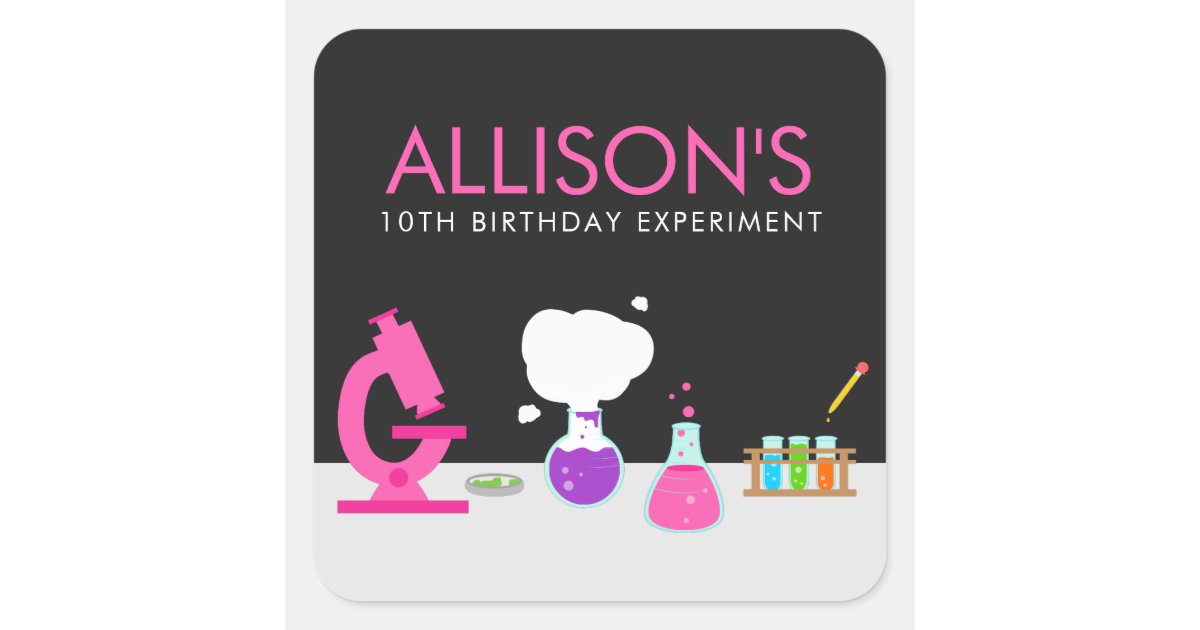 Girly Science Party Square Sticker | Zazzle