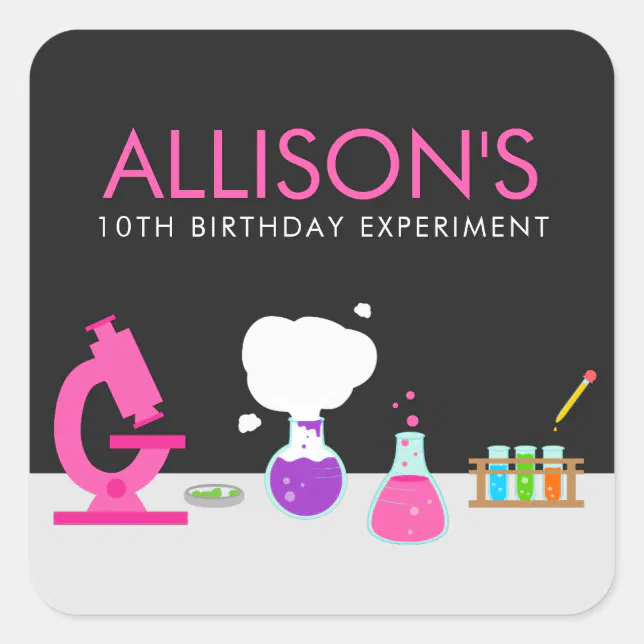 Girly Science Party Square Sticker | Zazzle