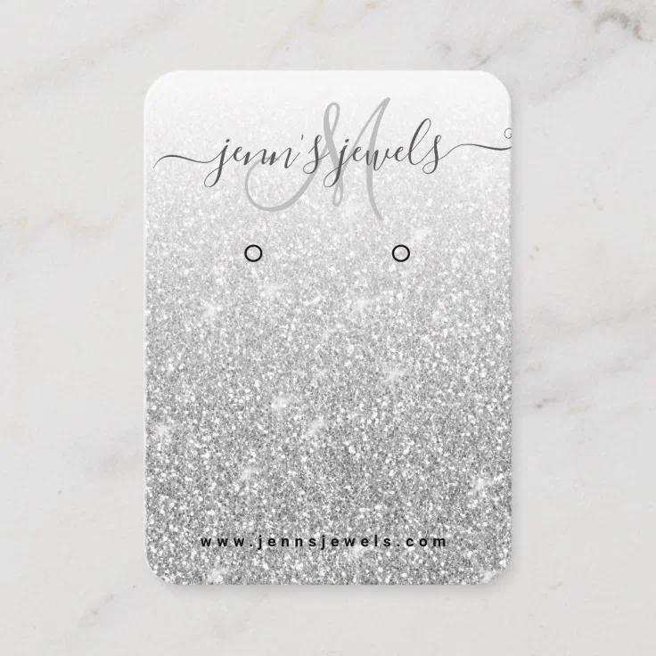 Girly Silver Glitter Logo Jewelry Earring Display Business Card | Zazzle