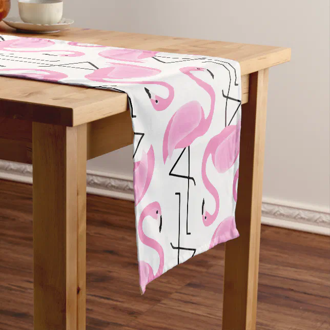 Girly Simple Modern Pink Flamingo Pattern Short Table Runner | Zazzle