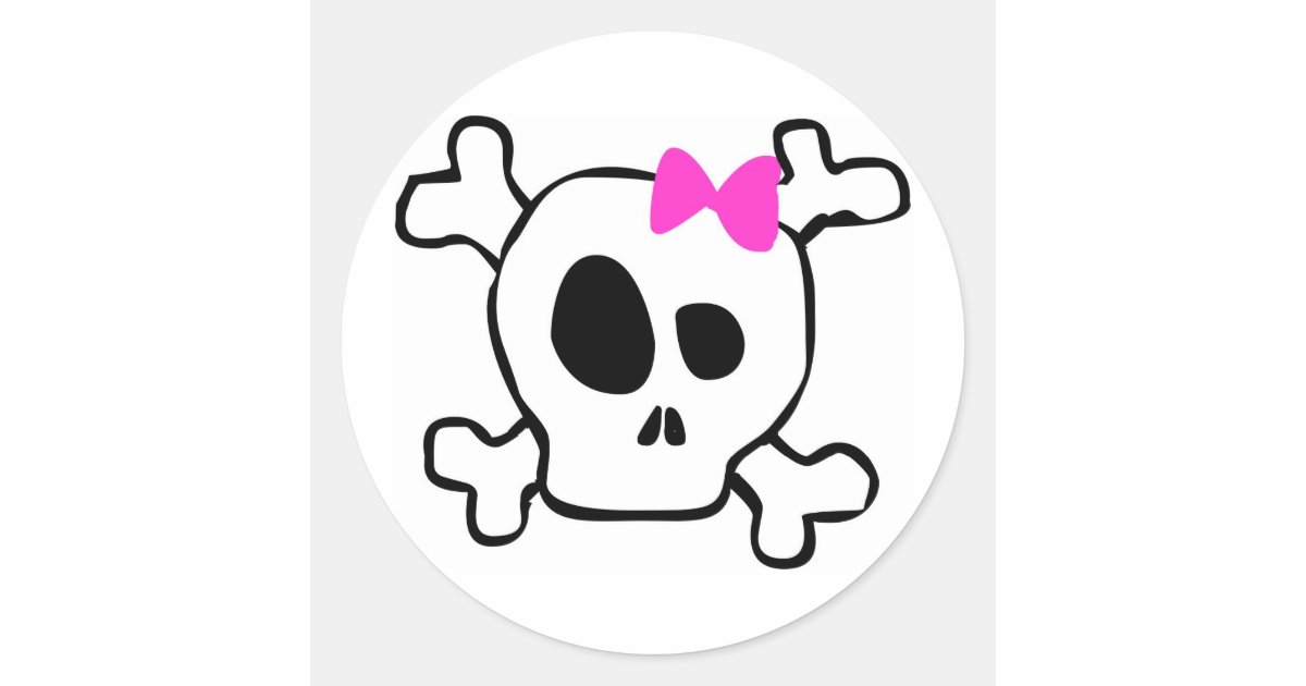 Girly skull classic round sticker | Zazzle