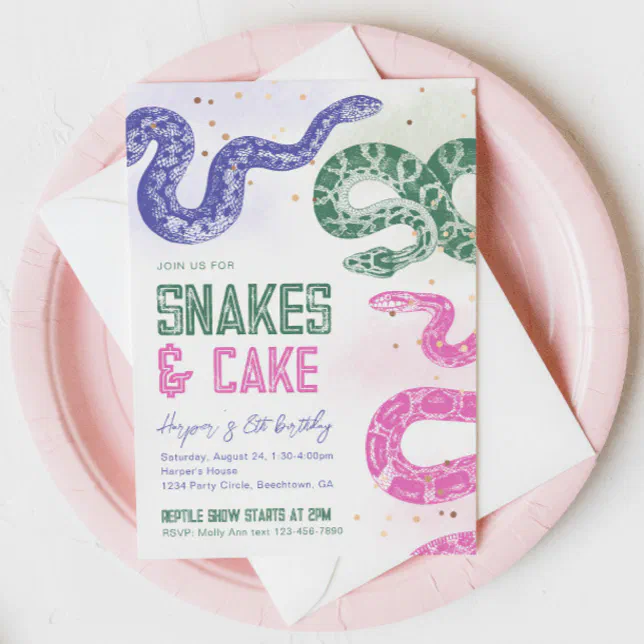 Girly Snake Birthday Invitations | Zazzle