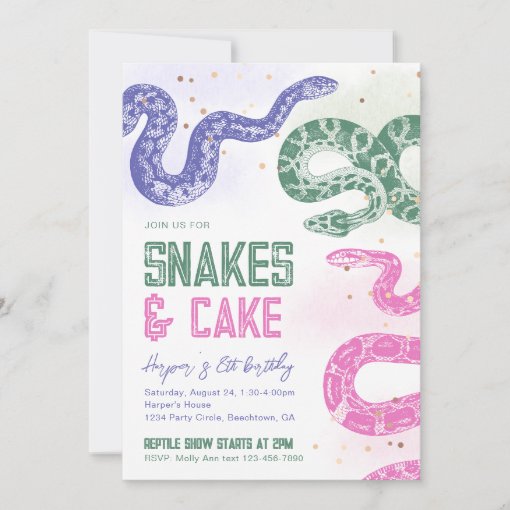 Girly Snake Birthday Invitations | Zazzle