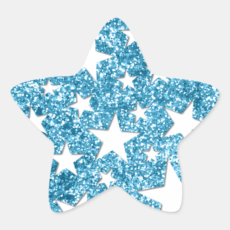 Girly Sparkle Faux Glitter Stars Light Blue Star Sticker | Zazzle