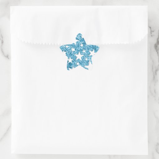 Girly Sparkle Faux Glitter Stars Light Blue Star Sticker | Zazzle