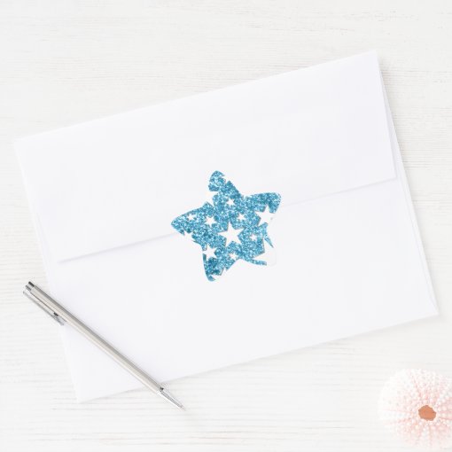 Girly Sparkle Faux Glitter Stars Light Blue Star Sticker | Zazzle