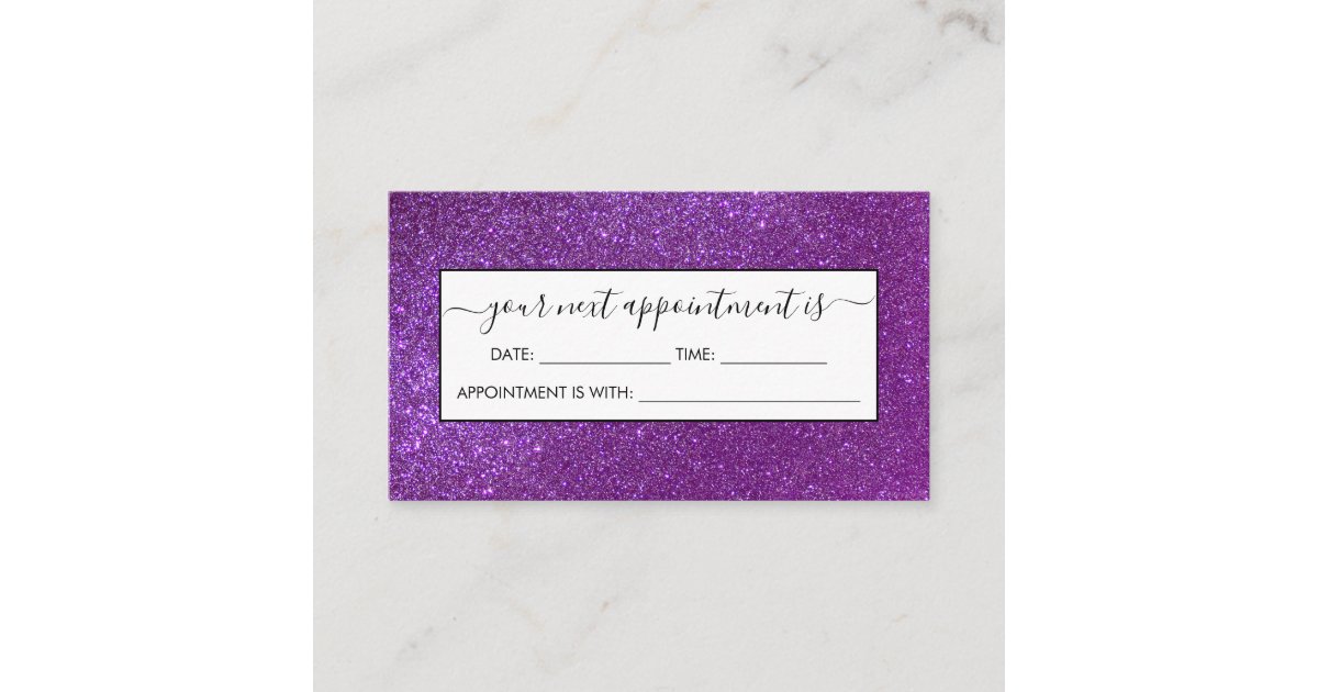 Girly Sparkly Royal Purple Glitter Appointment Card | Zazzle
