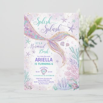 Girly Splish Splash Mermaid Birthday Bash Party Invitation | Zazzle