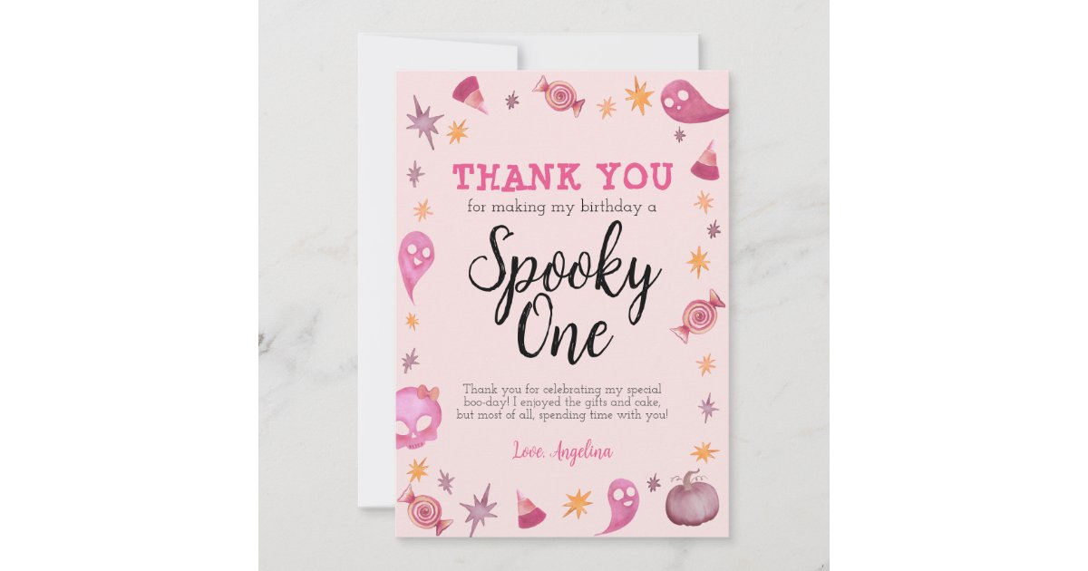 Girly Spooky One Birthday Thank You Card | Zazzle