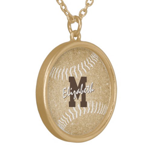 girly sports gold monogrammed softball gold plated necklace | Zazzle