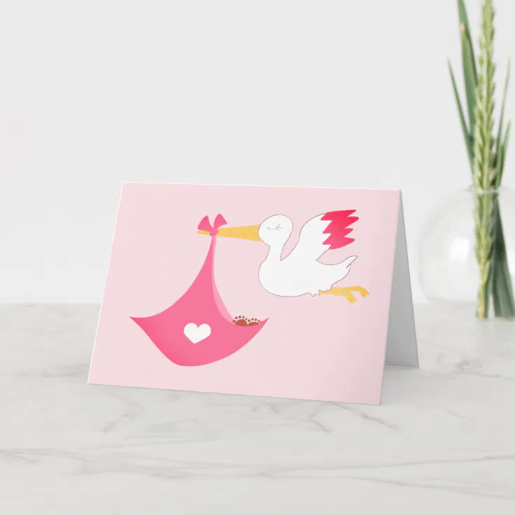 Girly Stork With A Baby Girl Bundle Of Joy Pink Card | Zazzle