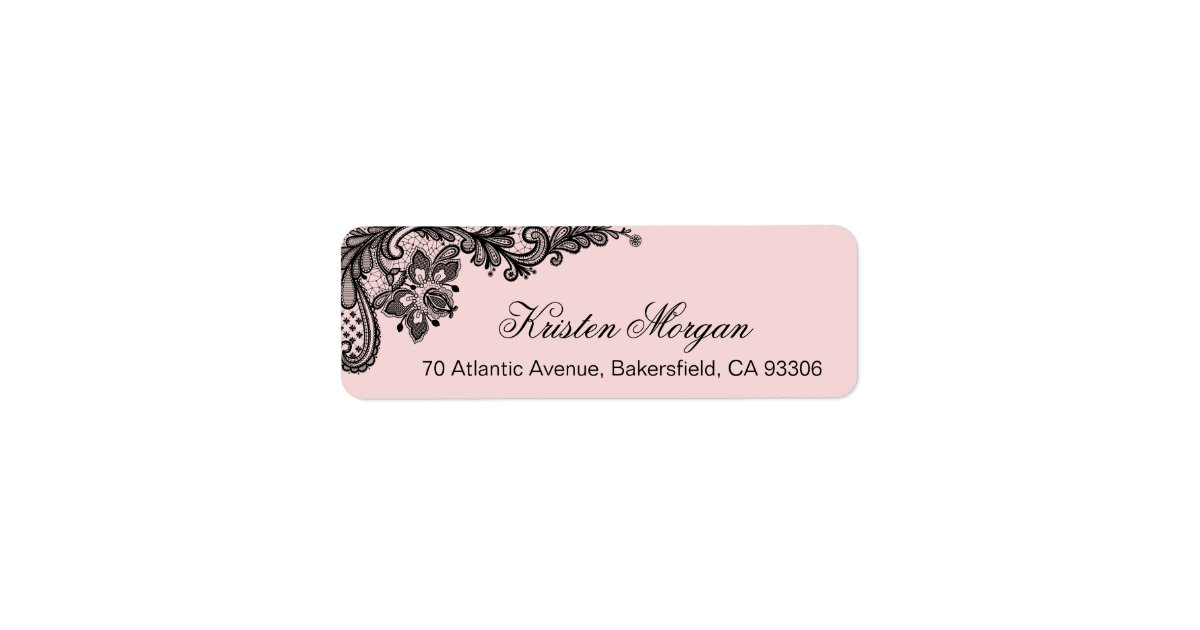 Girly Stylish Blush Light Pink with Black Lace Label | Zazzle
