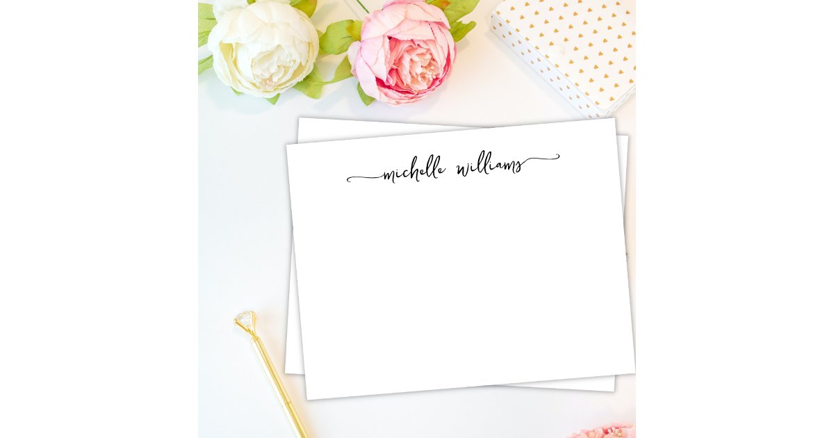 Girly Stylish Calligraphy Script Signature Black Note Card | Zazzle