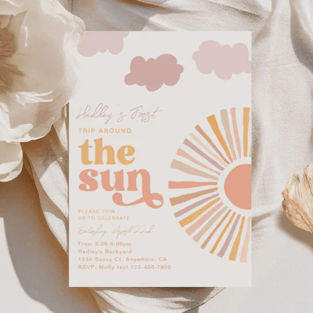 Girly Sun First Birthday Invitation | Zazzle
