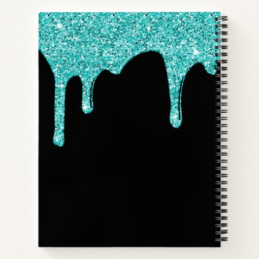 Girly Teal Aqua Sparkle Glitter Drips Monogram Notebook | Zazzle