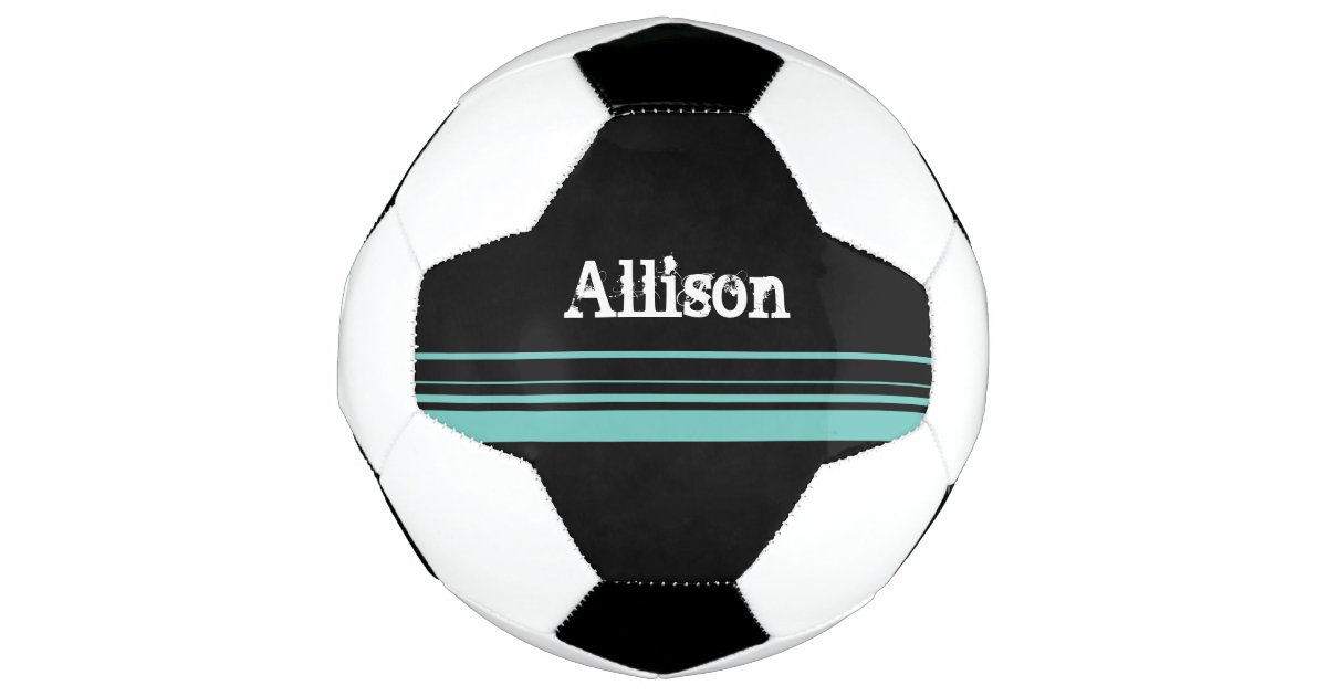Girly Teal Black Striped Personalized Soccer Ball | Zazzle