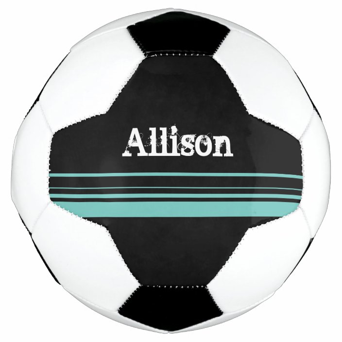 Girly Teal Black Striped Personalized Soccer Ball | Zazzle.com