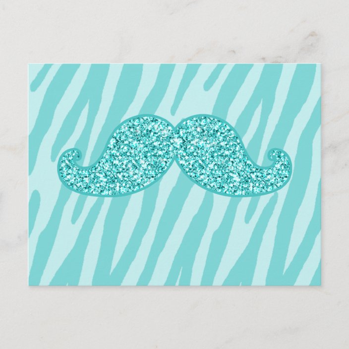 GIRLY TEAL GLITTER MUSTACHE ZEBRA STRIPES POSTCARD | Zazzle.com