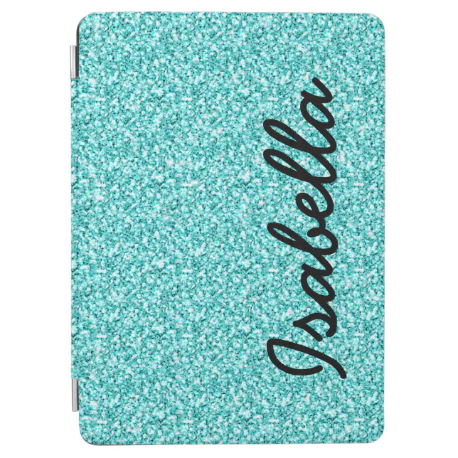 GIRLY TEAL GLITTER PRINTED PERSONALIZED iPad AIR COVER | Zazzle