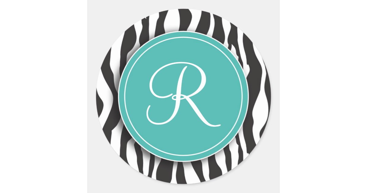 Girly Teal Monogram Zebra Print Stickers | Zazzle