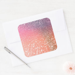 Girly Trend Rose Gold Blush Glitter Square Sticker | Zazzle
