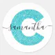 Girly Turquoise Glitter Letter C Monogram Classic Round Sticker | Zazzle
