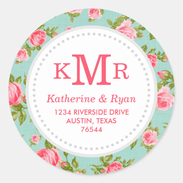 Girly Vintage Roses Floral Monogram Address Labels | Zazzle