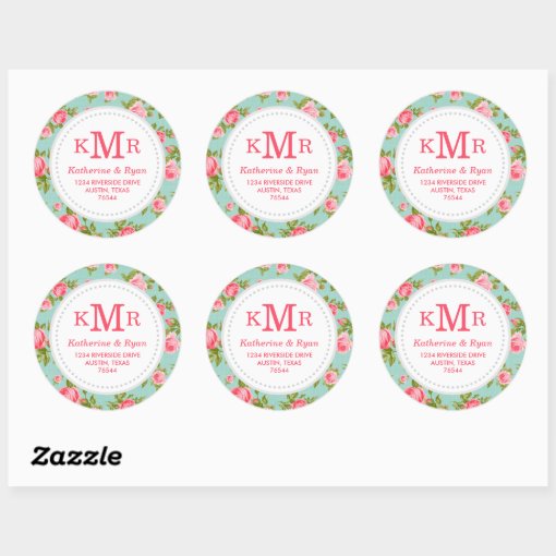 Girly Vintage Roses Floral Monogram Address Labels | Zazzle