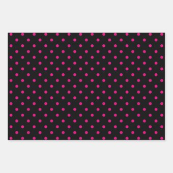Girly White Black and Hot Pink Polka Dot Mix Wrapping Paper Sheets | Zazzle