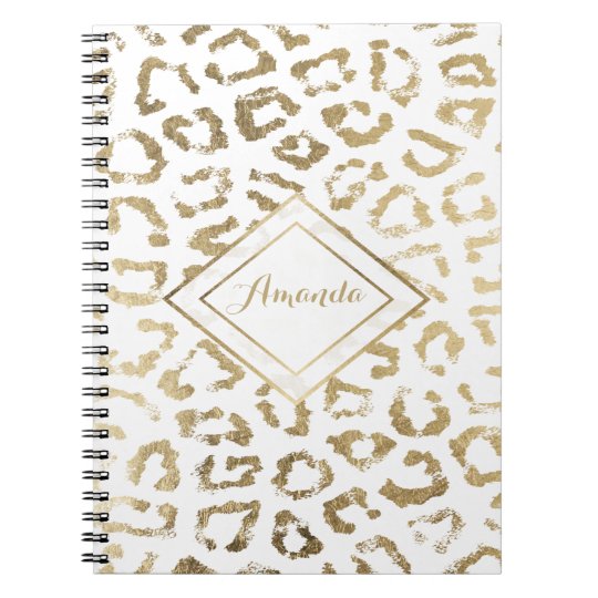 Girly white faux gold leopard animal print notebook | Zazzle.com