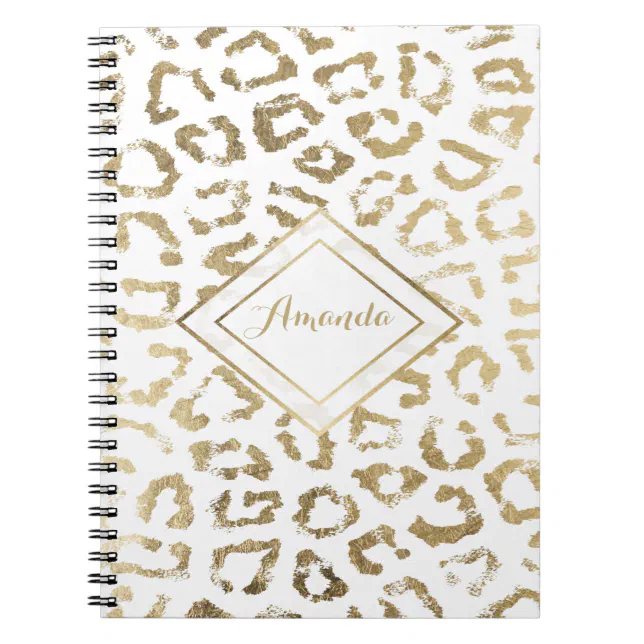 Girly white faux gold leopard animal print notebook | Zazzle