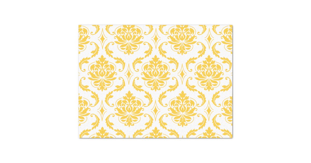 Girly Yellow White Vintage Damask Pattern Tissue Paper | Zazzle