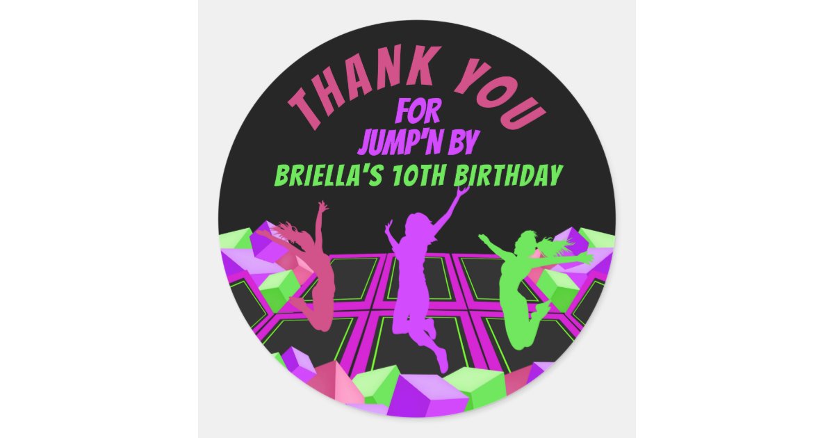 Girs Trampoline Park Thank You Classic Round Sticker | Zazzle