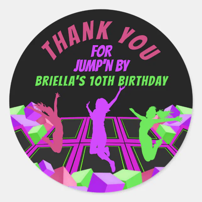 Girs Trampoline Park Thank You Classic Round Sticker | Zazzle