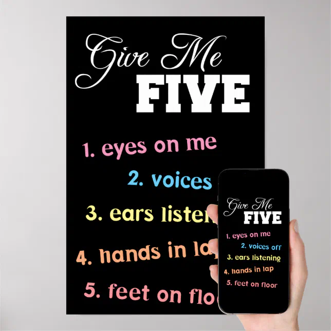 Give me Five Poster for Teachers | Zazzle