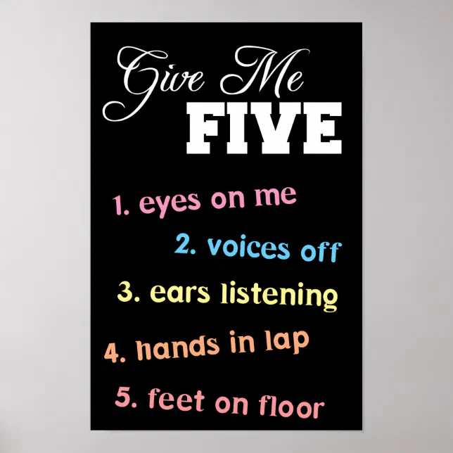 Give me Five Poster for Teachers | Zazzle