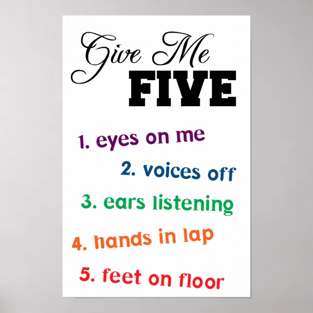 Give Me Five Teacher Poster | Zazzle
