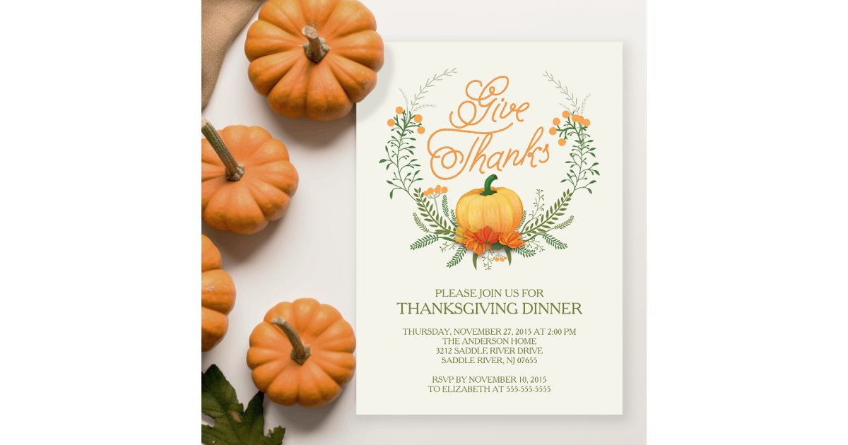 Give Thanks Autumn Wreath Thanksgiving Invitation | Zazzle