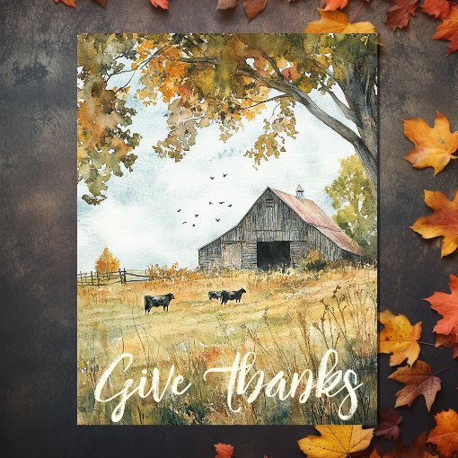 Give Thanks Charming Rustic Farm Thanksgiving Card | Zazzle