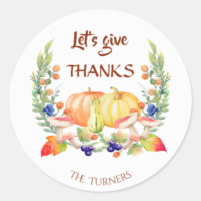 Give Thanks Chic Fall Rustic Thanksgiving Monogram Classic Round ...