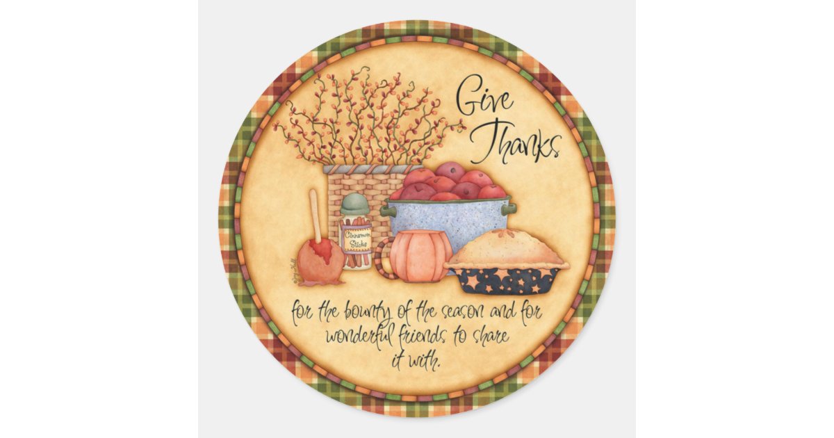 Give Thanks Classic Round Sticker | Zazzle