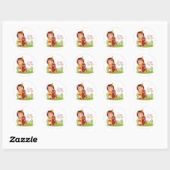 Give Thanks Cute Tribal Girl Thanksgiving Turkey Classic Round Sticker ...