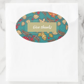 Give Thanks Fall Leaves Pattern Thanksgiving Oval Sticker | Zazzle